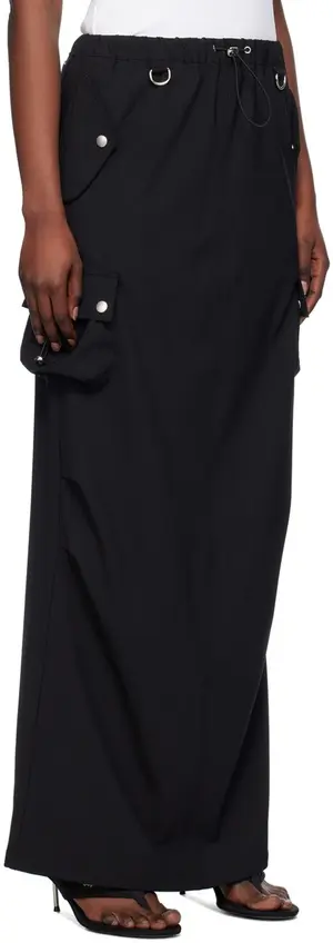 Coperni Drawstring Waist Midi Skirt With Covered Pockets And Label Badges
