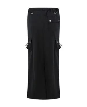 Coperni Drawstring Waist Midi Skirt With Covered Pockets And Label Badges