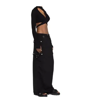 Coperni Drawstring Waist Midi Skirt With Covered Pockets And Label Badges