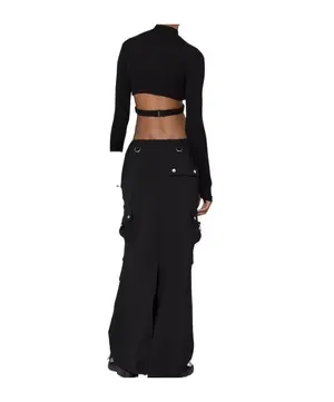 Coperni Drawstring Waist Midi Skirt With Covered Pockets And Label Badges
