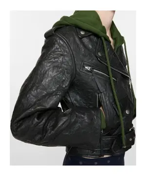 Acne Studios Layered Hood Leather Biker Jacket