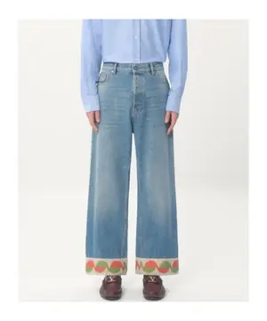 Valentino Garavani Logo Patch Wide Leg Jeans