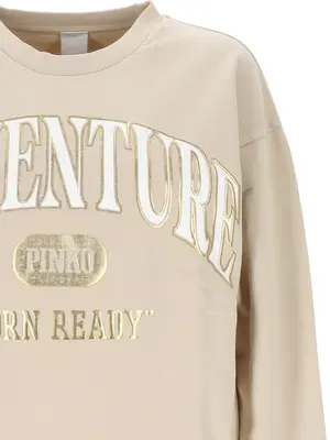 Pinko Logo Printed Crewneck Sweatshirt - Beige
