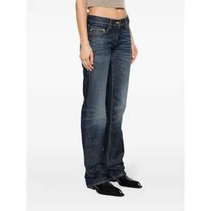 Palm Angels Logo Embroidered Whiskering Effect Jeans