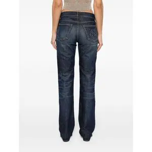 Palm Angels Logo Embroidered Whiskering Effect Jeans