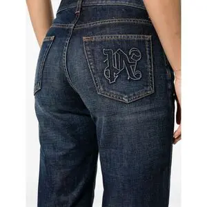 Palm Angels Logo Embroidered Whiskering Effect Jeans