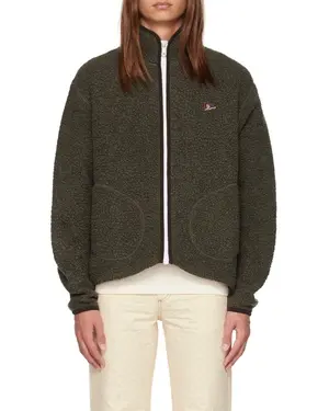 DRAKE'S LONDON Green Boucle Wool Zip Fleece Jacket