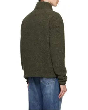 DRAKE'S LONDON Green Boucle Wool Zip Fleece Jacket