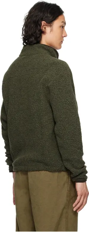 DRAKE'S LONDON Green Boucle Wool Zip Fleece Jacket