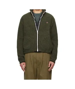 DRAKE'S LONDON Green Boucle Wool Zip Fleece Jacket