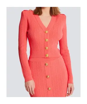 Balmain V-neck Long Sleeved Knitted Cardigan With Decorative Buttons - Pink