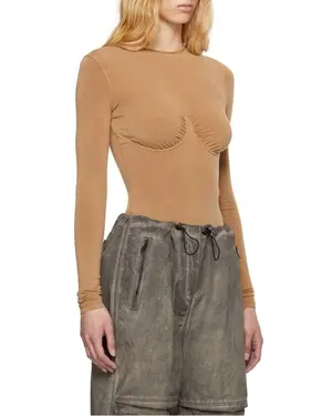 DIESEL® Ruched Long-sleeved Bodysuit With Steel Ring Detail