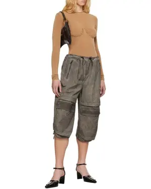DIESEL® Ruched Long-sleeved Bodysuit With Steel Ring Detail