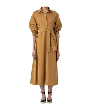 Max Mara Mirto Drawstring Sleeve Midi Dress - Camel