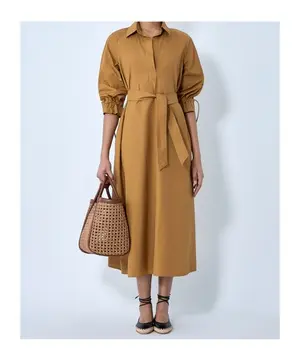 Max Mara Mirto Drawstring Sleeve Midi Dress - Camel