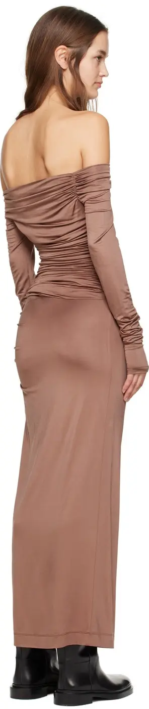 Helmut Lang Off-the-shoulder Maxi Dress With Draping - Brown