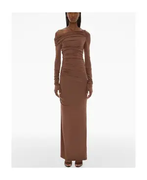 Helmut Lang Off-the-shoulder Maxi Dress With Draping - Brown