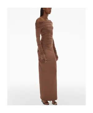 Helmut Lang Off-the-shoulder Maxi Dress With Draping - Brown