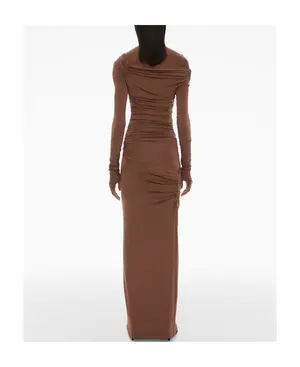 Helmut Lang Off-the-shoulder Maxi Dress With Draping - Brown