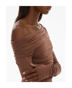 Helmut Lang Off-the-shoulder Maxi Dress With Draping - Brown