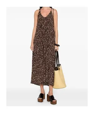 ANINE BING Flora Animal-print Gathered Midi Dress