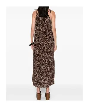 ANINE BING Flora Animal-print Gathered Midi Dress