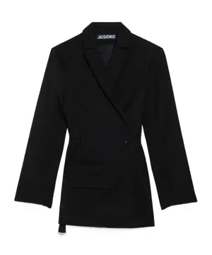 Jacquemus Double-breasted Wool Blazer With Draped Waist - Black