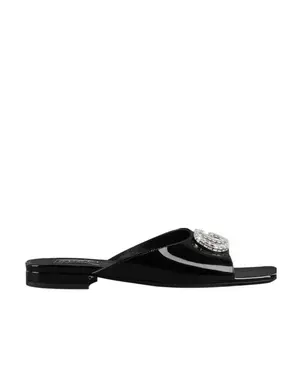 Gucci Double G Patent Leather Slides - Black