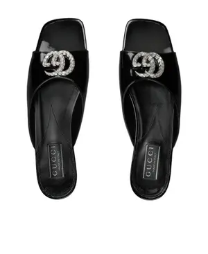 Gucci Double G Patent Leather Slides - Black