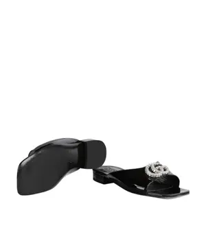 Gucci Double G Patent Leather Slides - Black