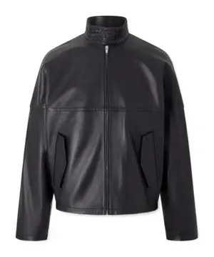 Bottega Veneta Long Sleeve Leather Jacket With Stand Collar