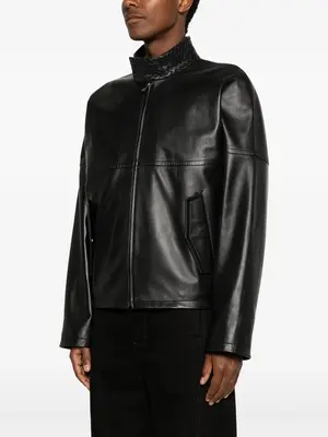 Bottega Veneta Long Sleeve Leather Jacket With Stand Collar