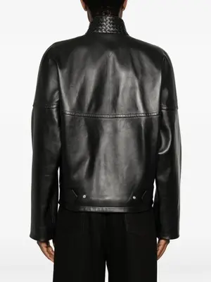 Bottega Veneta Long Sleeve Leather Jacket With Stand Collar