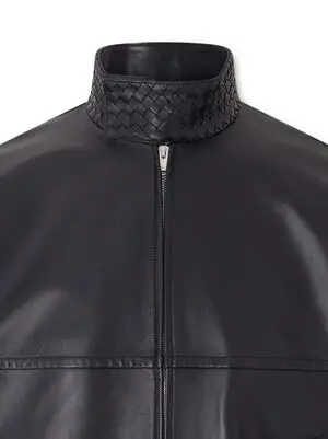 Bottega Veneta Long Sleeve Leather Jacket With Stand Collar