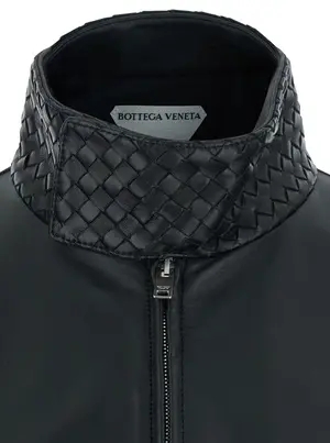Bottega Veneta Long Sleeve Leather Jacket With Stand Collar