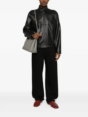 Bottega Veneta Long Sleeve Leather Jacket With Stand Collar