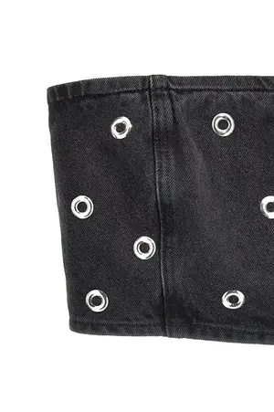 ROTATE BY BIRGER CHRISTENSEN Embellished Denim Bustier - Black