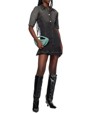 GANNI Denim Mini Dress With Frayed Hem