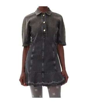 GANNI Denim Mini Dress With Frayed Hem