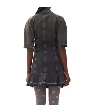GANNI Denim Mini Dress With Frayed Hem