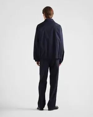 Prada Stretch Poplin Trousers With Triangle Logo - Blue