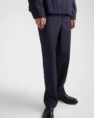 Prada Stretch Poplin Trousers With Triangle Logo - Blue