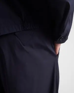 Prada Stretch Poplin Trousers With Triangle Logo - Blue