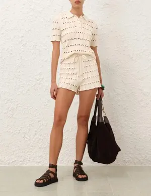 Zimmermann Rhiannon Pointelle Knit Shorts - Cream