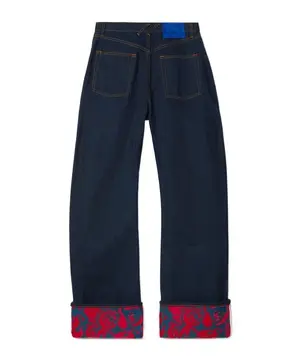 Burberry Indigo Wide-leg Jeans With Equestrian Knight Suede Patch