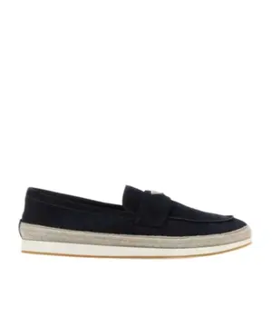 Prada Enamel Triangle-logo Suede Loafers - Blue