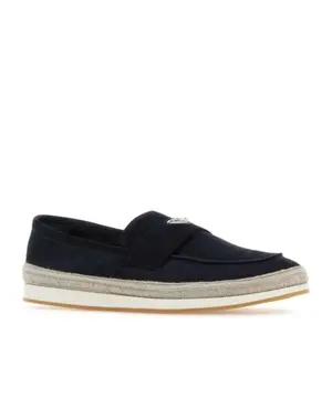 Prada Enamel Triangle-logo Suede Loafers - Blue