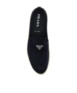 Prada Enamel Triangle-logo Suede Loafers - Blue