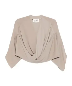 MAISON MARGIELA Draped V-neck Long Sleeve Top - No