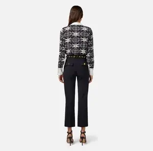 Elisabetta Franchi Allover Logo Printed V-neck Bodysuit